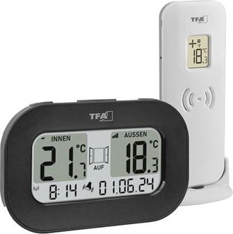 TFA Dostmann Digitales Funk Thermometer Cool@Home, 30.3046.01, gleichzeitige Temperaturmesser für innen/außen, mit Lüftungsempfehlung für kühle Räume, Alarm, mit A