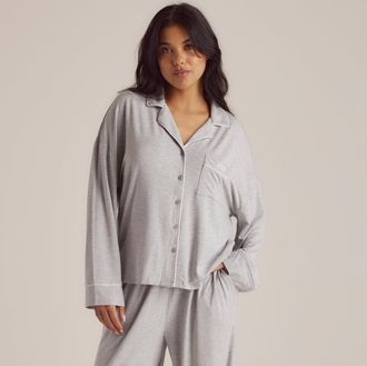 Lounge Chemise de Pyjama en Modal - Gris Chiné - XXL - Le Cadeau Parfait pour Elle