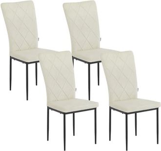 Woltu Lot de 4 Chaises Salle &agrave; Manger, Chaise de Cuisine, en Velours, avec Dossier Haut, Si&egrave;ge Rembourr&eacute;, Pieds en M&eacute;tal, Moderne, Cr&egrave;me, BH379cm-4
