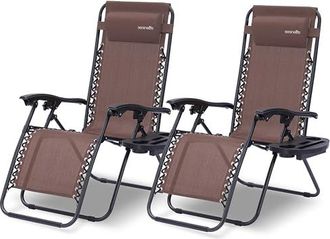 SereneLife Sonnenliege 2er Set Braun - Klappbare Gartenliegen aus Textilene, wetterfest & verstellbar mit Kopfstütze Ideal für Balkon, Terrasse & Garten, Atmungs