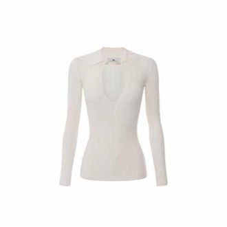 Elisabetta Franchi Chices Poloshirt mit Schmuckkragen - - Knitwear - Damen - Wei&szlig; - M