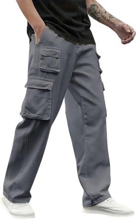 Generic Pantalon l&eacute;ger et ample pour homme - Pour sports et activit&eacute;s d&eacute;t&eacute; - Respirant - Taille &eacute;lastique - S&eacute;chage rapide, gris fonc&eacute;, XXL