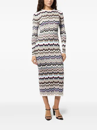 Missoni Womens Midi Dress Multicolour Chevron Knit Viscose