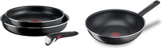 T-fal Ingenio Lot de 2 po&ecirc;les 24/28 cm + poign&eacute;e amovible, Non induction, Rev&ecirc;tement antiadh&eacute;sif & Day By Day On Po&ecirc;le Wok 28 cm, Non induction, Rev&ecirc;tement 