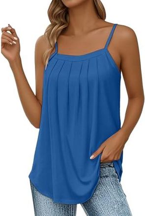 Generic Débardeur dété sans manches pour femme avec bretelles spaghetti dos nu, bleu, 3XL