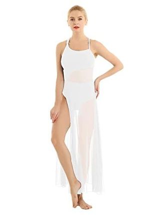 TiaoBug Robe Danse Classique Femme Tutu Ballet Justaucorps Gymnastique L&eacute;otard Latine Jazz Tango Patinage Bretelle Robe Soir&eacute;e Bal Performance XS-XL Blanc XL