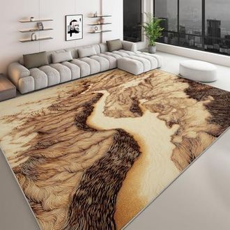 Generic Tapis pour Salon Antid&eacute;rapant 120 x 170 cm, Tapis Lavables &agrave; Poils Courts Nature Peinture &Agrave; LEncre Montagnes Rivi&egrave;re pour Cuisine Salle &agrave; Manger Burea
