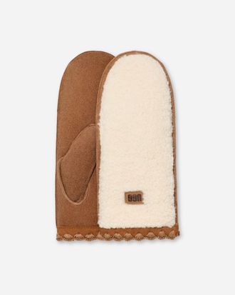 UGG F&auml;ustlinge aus fluff mit Muschelrand f&uuml;r Damen in Nimbus, Gr&ouml;&szlig;e Leder/Fleece