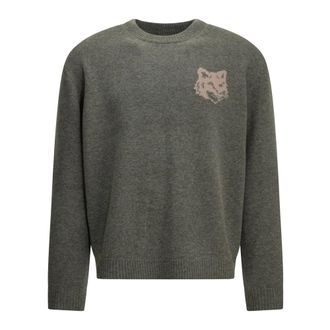Maison Kitsun&eacute; Pull &agrave; col rond Fox Head - Homme - Pulls - Gris - Taille: L