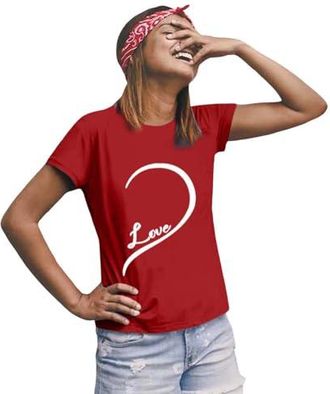 Generic T-shirt d&eacute;contract&eacute; &agrave; manches courtes et col rond pour femme de la Saint-Valentin 2026, Rouge, XL