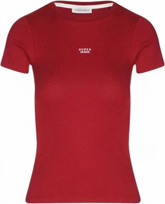 Guess Femme, Tops, Rouge, Taille: 40 FR T-shirt Slim Logo Brodée