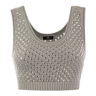 Elisabetta Franchi Baumwoll-Mesh-Top mit Strasssteinen - - Tops - Damen - Grau - L