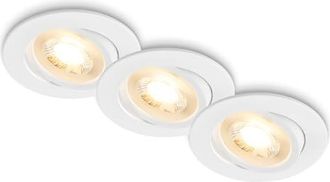 Briloner 3er Set LED Einbaustrahler 230V flach, schwenkbar, warmweißes Licht, LED Spot, flach, Deckenspots, Spots 230V, Einbauleuchten, Einbauspots, 68mm Lochm