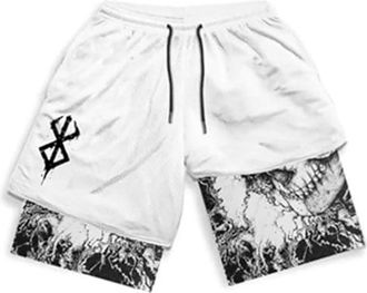 Generic Mens Fun Anime Loose Drawstring Shorts, 2-in-1 Anime Pattern Quick Dry Mesh Sports Running Shorts(Color c,2XL)