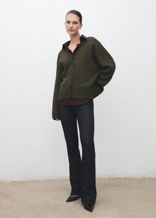 Mango Oversize Cardigan mit V-Ausschnitt khaki - Damen - XS - MANGO