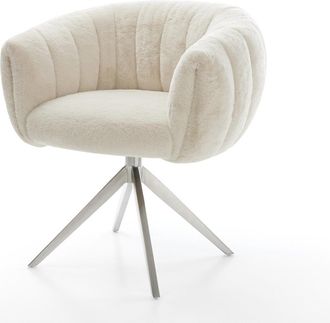 DELIFE Drehstuhl Jada-Flex Pl&uuml;sch Creme-Wei&szlig; Kreuzgestell breit Edelstahl 360&deg; drehbar Wippfunktion Taschenfederkern, Esszimmerst&uuml;hle