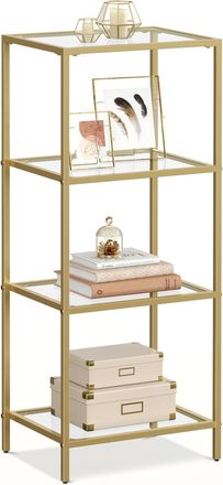 Vasagle Regal mit 4 Ablagen, Badregal, geh&auml;rtetes Glas, einfache Montage, f&uuml;r Badezimmer, Wohnzimmer, K&uuml;che, B&uuml;ro, transparent-metallisches Gold LGT28G