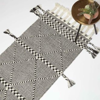 Homescapes Homescapes - Handgewebter Kelim Läufer Edessa - 66 x 200 cm, schwarz-weiß