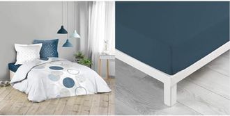 Douceur d'Int&eacute;rieur Douceur dint&eacute;rieur Parure 3 pi&egrave;ces 260 x 240 cm Voie lactee & 1642650 Drap Housse 2 Personnes, Coton, Bleu Nuit, 160 x 200 cm
