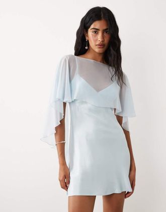Asos Minikleid aus Satin und Chiffon in Blau mit Cape-Lage