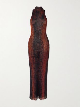 Jean Paul Gaultier Midikleid Aus Mesh Mit Schlangenprint - Braun