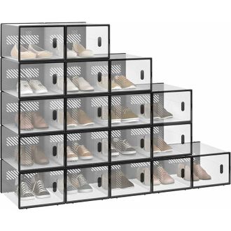 Woltu Woltu - Bo&icirc;te &agrave; Chaussure Lot de 18, Meuble Rangement Chaussure Transparente, Empilable, avec Couvercle Frontal