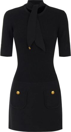 Elisabetta Franchi Femme, Robes, Noir, Taille: 38 FR Mini robe en maille avec boutons bijou