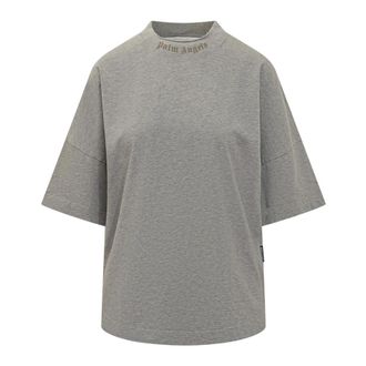 Palm Angels Logo-besticktes Melange-T-Shirt - - Tops - Damen - Grau - XS