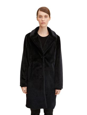 Tom Tailor Damen Mantel in Felloptik 1033699, 14482 - Deep Black, M