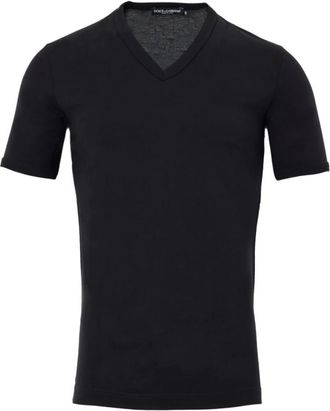 Dolce & Gabbana Homme, Tops, Noir, Taille: XS T-shirt Scollo a V