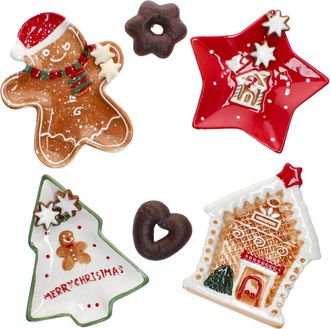 MamboCat Patisserie Weihnachten 4tlg Keksteller Set I kleine Teller aus Steingut I je 1x Tannenbaum, Stern, Lebkuchenmann & -haus I Geb&auml;ckteller & Snackteller 