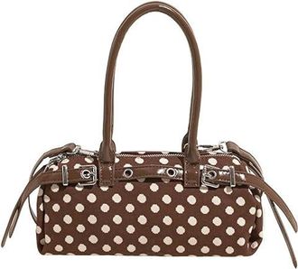 Generic Sac à bandoulière à pois avec bandoulière réglable, sac fourre-tout cylindrique avec poignée sur le dessus, sac seau décontracté pour femmes, filles, 