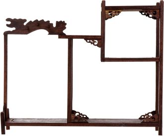 BESPORTBLE Antikes Holzdisplay Regal mit Kunstvoller Schnitzerei Stabiles Curio Aufbewahrungsregal für Wohnzimmer Büro und Teestube Handgefertigtes Vintage Holzd