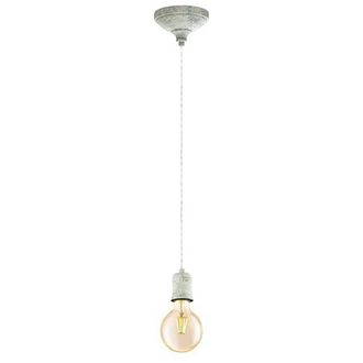 Eglo Pendelleuchte Yorth, 1 flammige Schnurpendel H&auml;ngelampe Vintage, Industrial, H&auml;ngeleuchte aus Stahl in Wei&szlig; gekalkt, Kabel in Grau, Esstischlampe, Woh