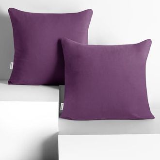 Decoking 2 Kissenbezüge 80x80 cm Jersey 100% gekämmte Baumwolle Reißverschluss Pflaume Amber