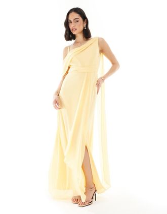 Tfnc Robe de demoiselle dhonneur coupe longue et asymétrique avec jupe portefeuille et détail drapé - Jaune citron
