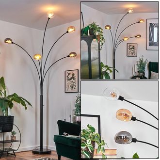 HOFSTEIN Stehleuchte Nikkala, Stehlampe aus Metall in Schwarz/Rauch/Bernstein/Klar mit Marmorfuß, verstellbare Leuchte im Vintage-Design, Schalter am Gehäuse, 