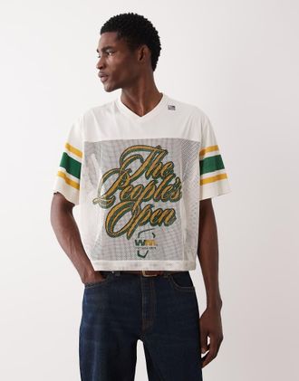 Abercrombie & Fitch Jersey-T-Shirt in Wei&szlig; mit V-Ausschnitt und Golf-Grafikprint