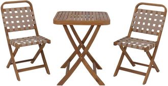 Hhg [NEUWERTIG] Garten-Set HHG-719, Sitzgruppe Balkon-Set Garnitur 2x Stuhl Tisch, Seilgeflecht Akazie Holz klappbar natur, creme