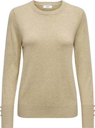 Jacqueline de Yong JdY Damen Strickpullover Rundhals Knopfdetails Knit Fit Langarm stilvoll bequem, Farben:Beige, Größe:XL