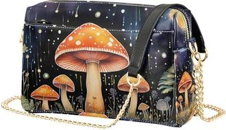 Mnsruu Sacs à bandoulière en cuir pour femme, champignon de forêt, ciel étoilé, sac à main
