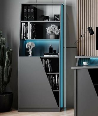 Dmora B&uuml;cherregal Garonne, B&uuml;roregal, Mobiler Buchhalter, B&uuml;cherbrett, 72x34 h185 cm, Schwarz