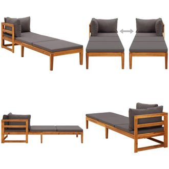vidaXL Vidaxl - Sonnenliege mit 1 Armlehne Dunkelgrau Massivholz Akazie - Holz-Sonnenliege - Gartenliege - Akasienholzm&ouml;bel - Outdoor Liege - Lounge Chair