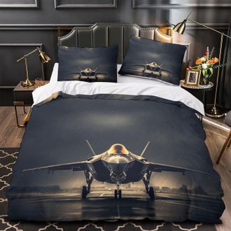 Generic Kampfflugzeug Bettw&auml;sche 135x200 3D Drucken Flugzeuge Bettw&auml;sche-Sets Weiche Kuschelig Mikrofaser Bettbezug mit 2 Kissenbez&uuml;ge 80x80 cm mit Rei&szlig;versch