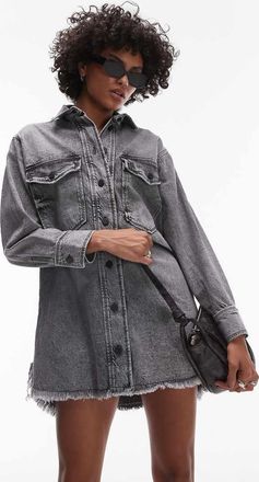 AllSaints Jeanskleid im Hemdjacken-Stil in Vintage-Schwarz