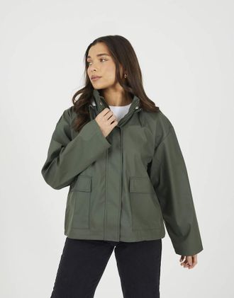Brave Soul Trench court caoutchout&eacute; &agrave; capuche - Kaki-Vert