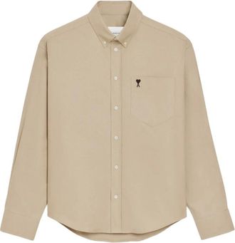 Ami Homme, Chemises, Beige, Taille: XL Chemise &agrave; poitrine brod&eacute;e