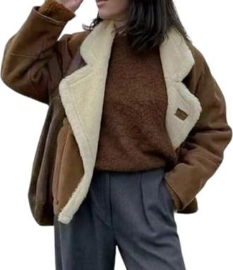 Onsoyours Veste Polaire Femmes Revers Manteau Chaude dhiver Parka en Peluche Blousons avec Bouton Jacket Hiver A Café S