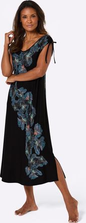 Feel Good Sommerkleid FEEL GOOD Sommerkleid, Damen, Gr. 44/46, Normalgr&ouml;&szlig;en, schwarz, topas, 95% Viskose, 5% Elasthan, gebl&uuml;mt, gemustert, mehrfarbig, lang, Run
