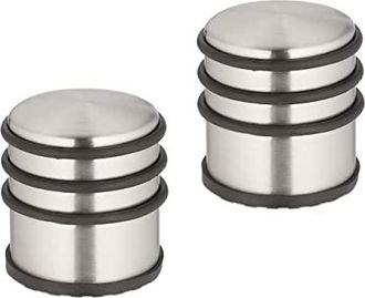 Relaxdays Türstopper Edelstahl, 2er Set, HxD: 7,5 x 7 cm, hoch & schwer, rutschfest, Türzuschlagbremse, silber/schwarz